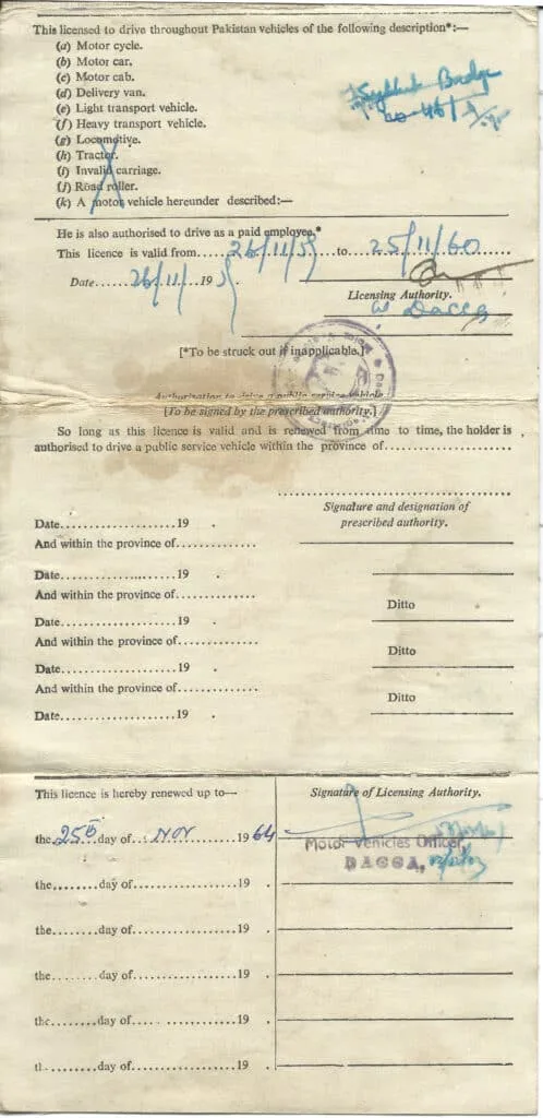 The East Pakistan Motor Driving Licence - Museum of Material Memory